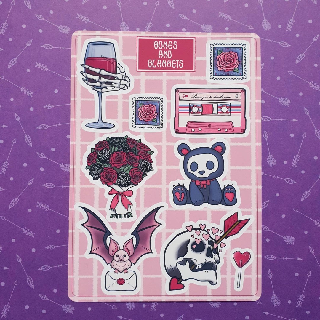Love You to Death Valentines Day Sticker Sheet Pastel Goth Bullet ...