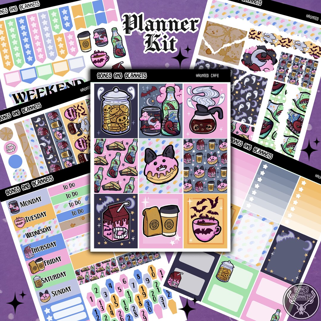 Haunted Cafe Planner Sticker Kit Spooky Cute Ghosts Bats Stickers ...
