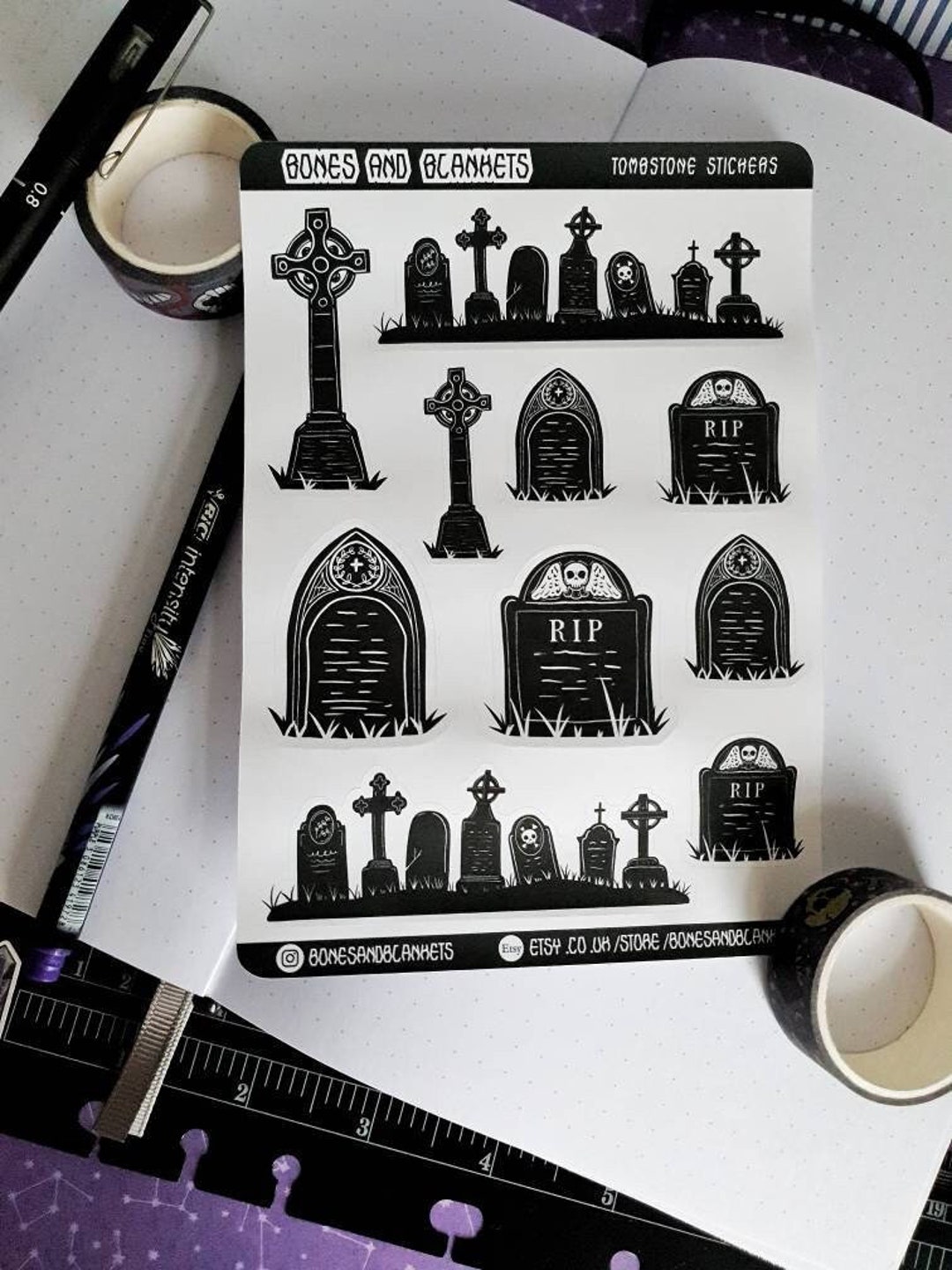 Tombstone Planner Sticker Sheet Graveyard Spooky Horror Stickers Gothic ...