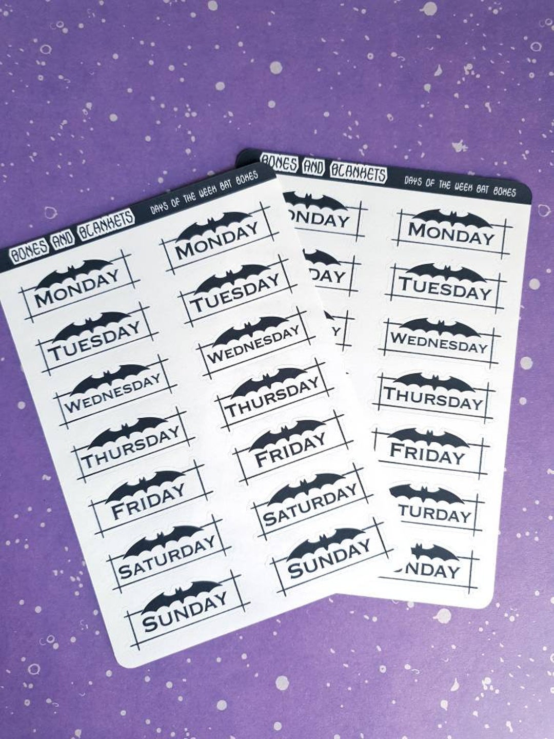 Days of the Week Bat Boxes Planner Sticker Sheet Decorative Weekly ...
