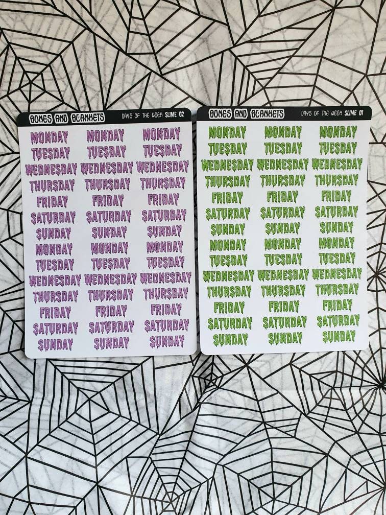 Slime days of the week planner stickers 42 weekdays stickers | Etsy