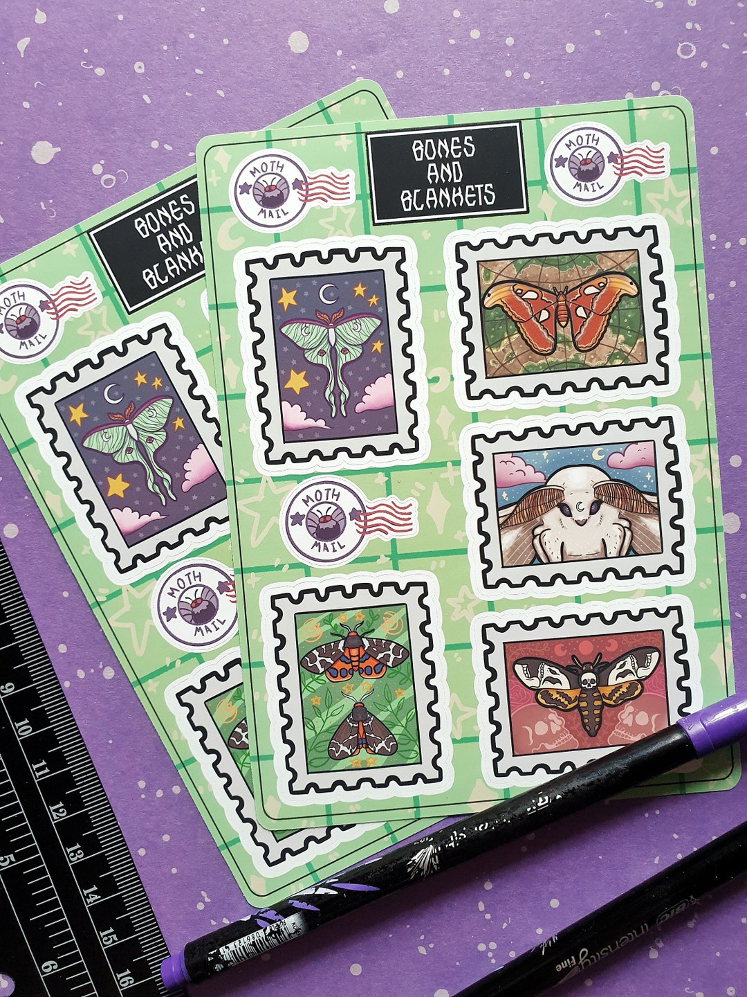 Moth Mail Stamps Sticker Sheet | Cute Aesthetic Mail Stickers | Luna ...