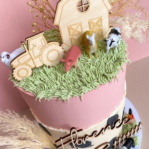 Farm Wooden Cake Topper Set Wooden Fence Tractor Cake Farmyard Birthday ...