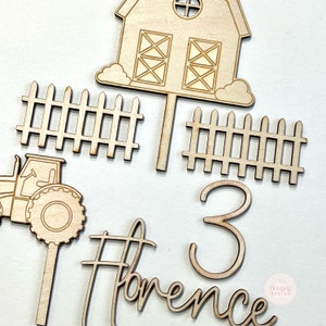 Farm Wooden Cake Topper Set Wooden Fence Tractor Cake Farmyard Birthday ...