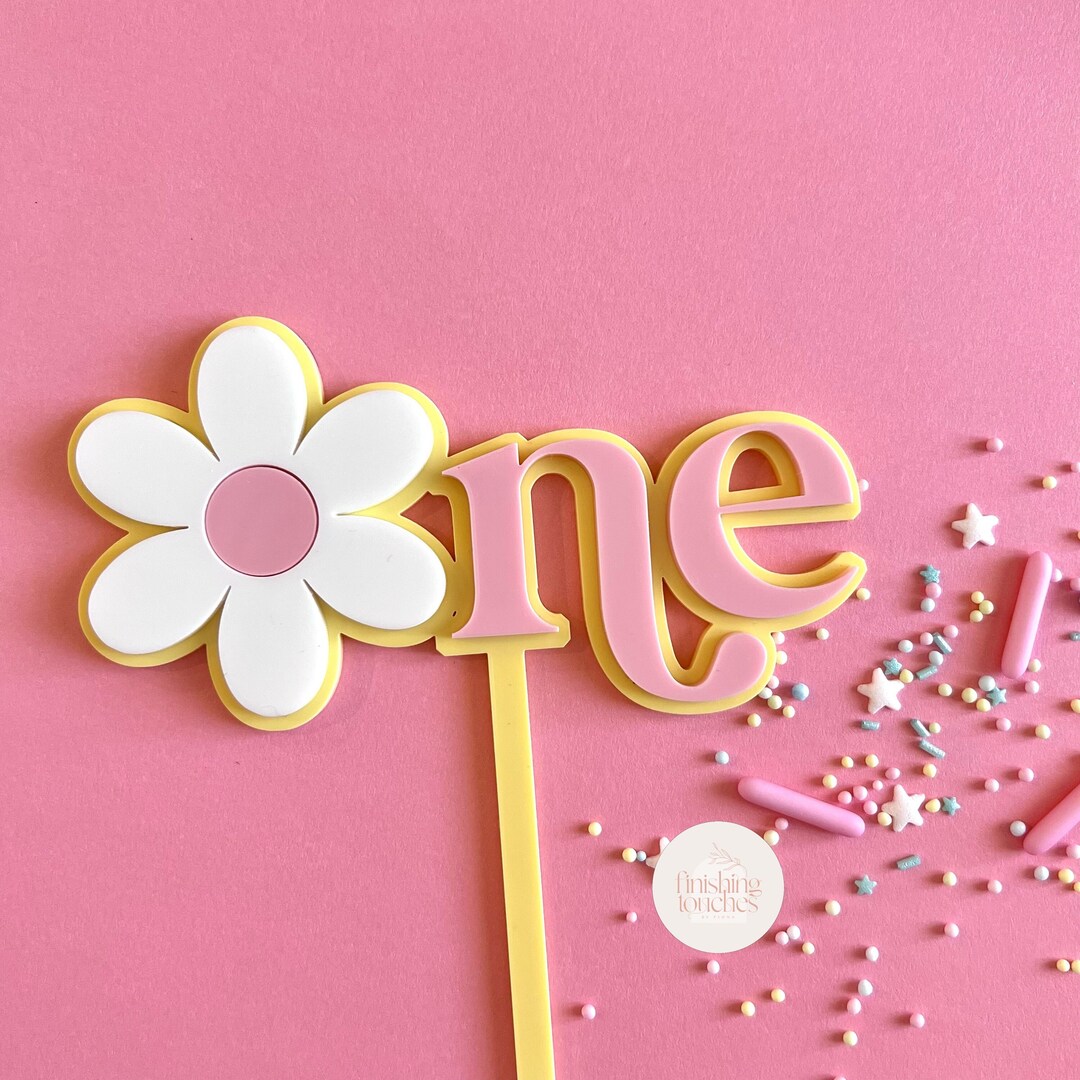 One Acrylic Cake Topper With Daisy Flower Daisy Flower One Birthday ...