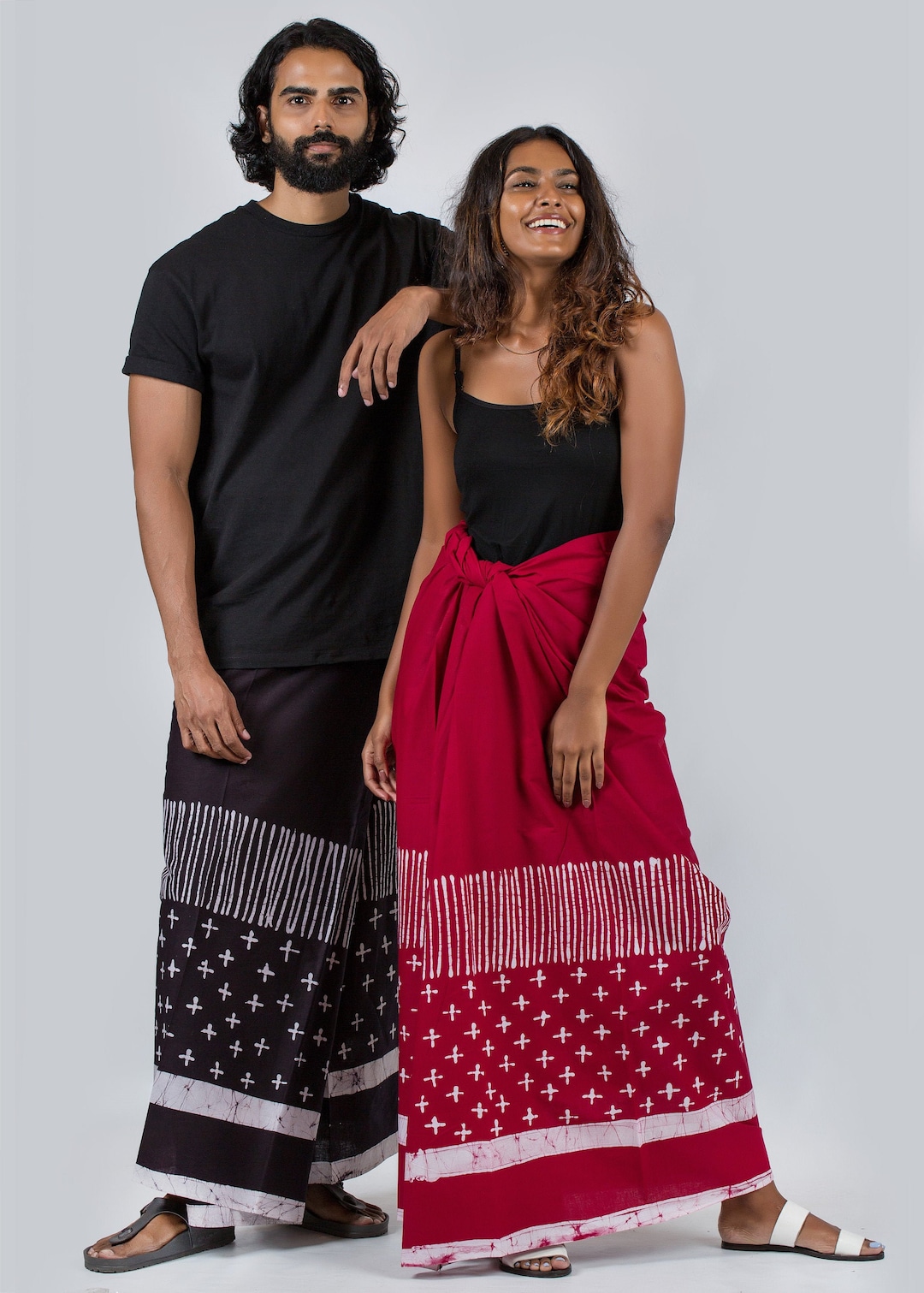 Batik Sarong Longyi Malong Unisex One Size Handmade Black Red Blue ...