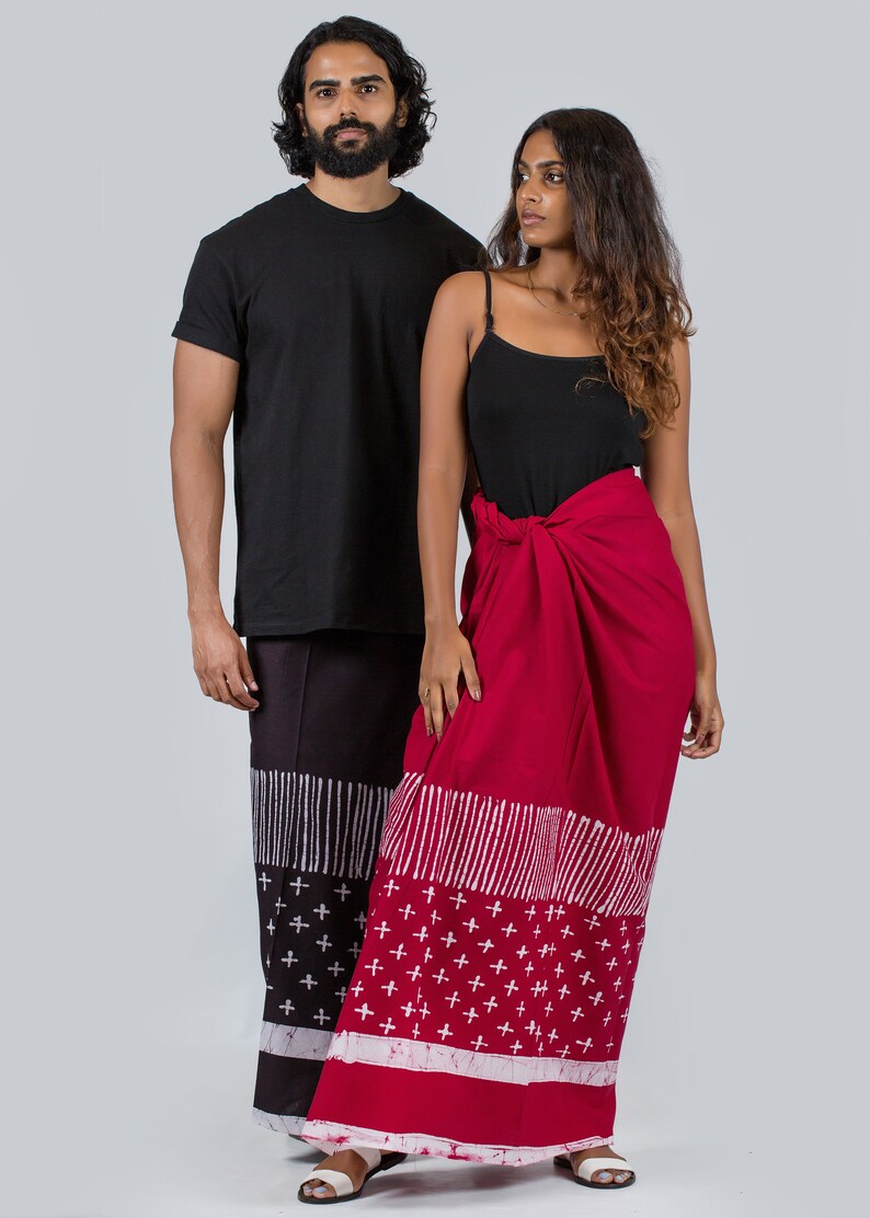 Batik Sarong Longyi Malong Unisex One Size Handmade Black Red Blue ...