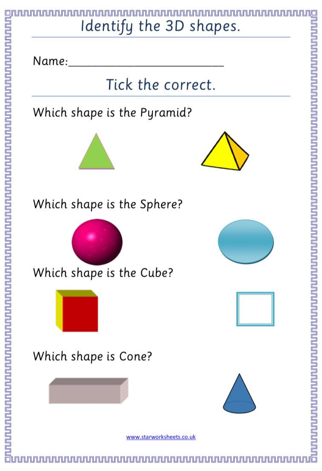 EYFS 3D Shapes Identification Worksheet - Etsy