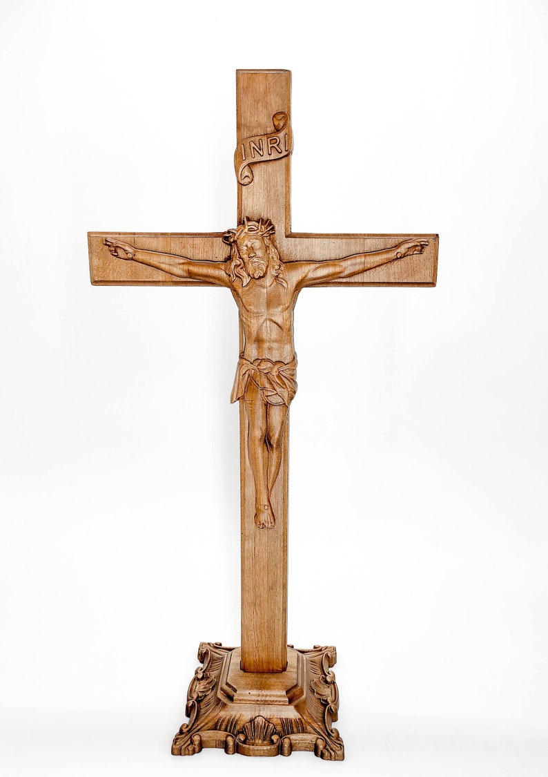 Big Crucifix Catholic Cross 18.5" Height, Crucifix Wooden Cross, Carved ...
