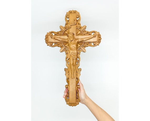 Wooden Crucifix Jesus Christ Carved Wooden Cross Catholic | Etsy