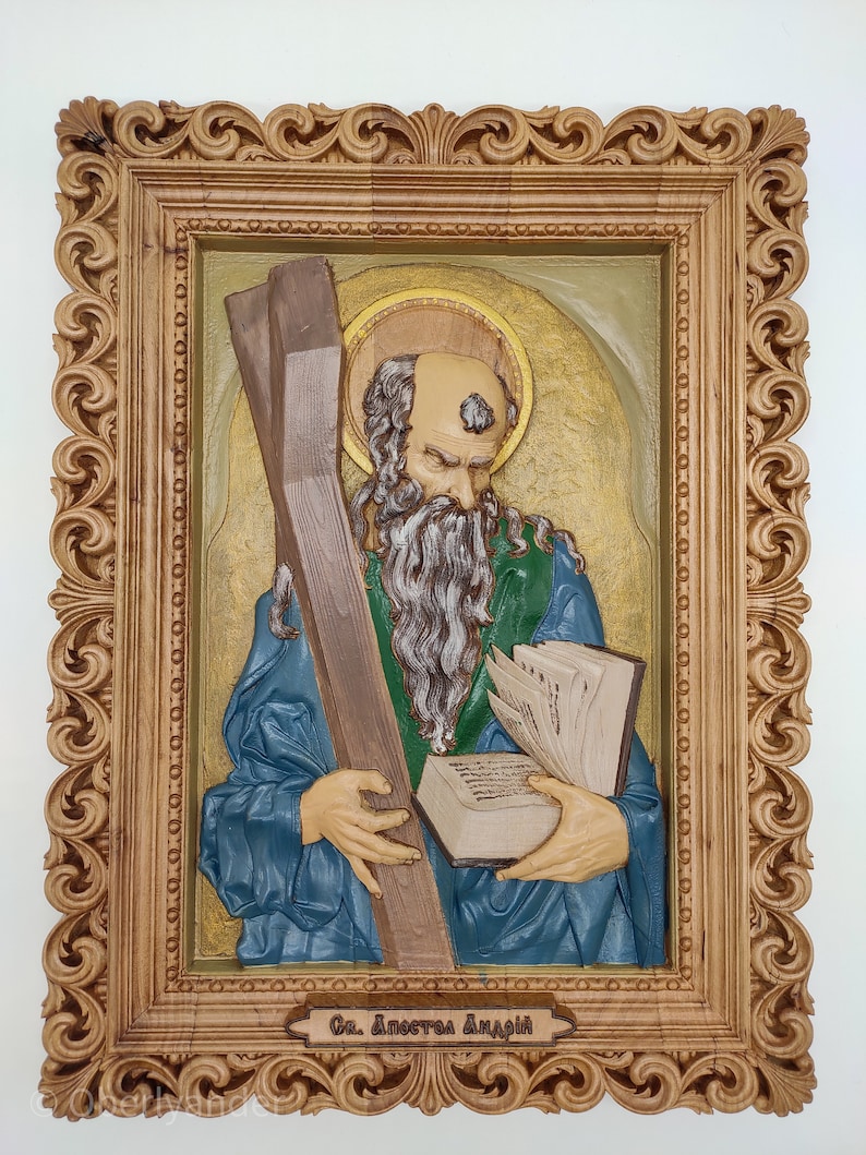 St. Andrew Wood Icon Apostle Patron of Scotland Holy Face | Etsy