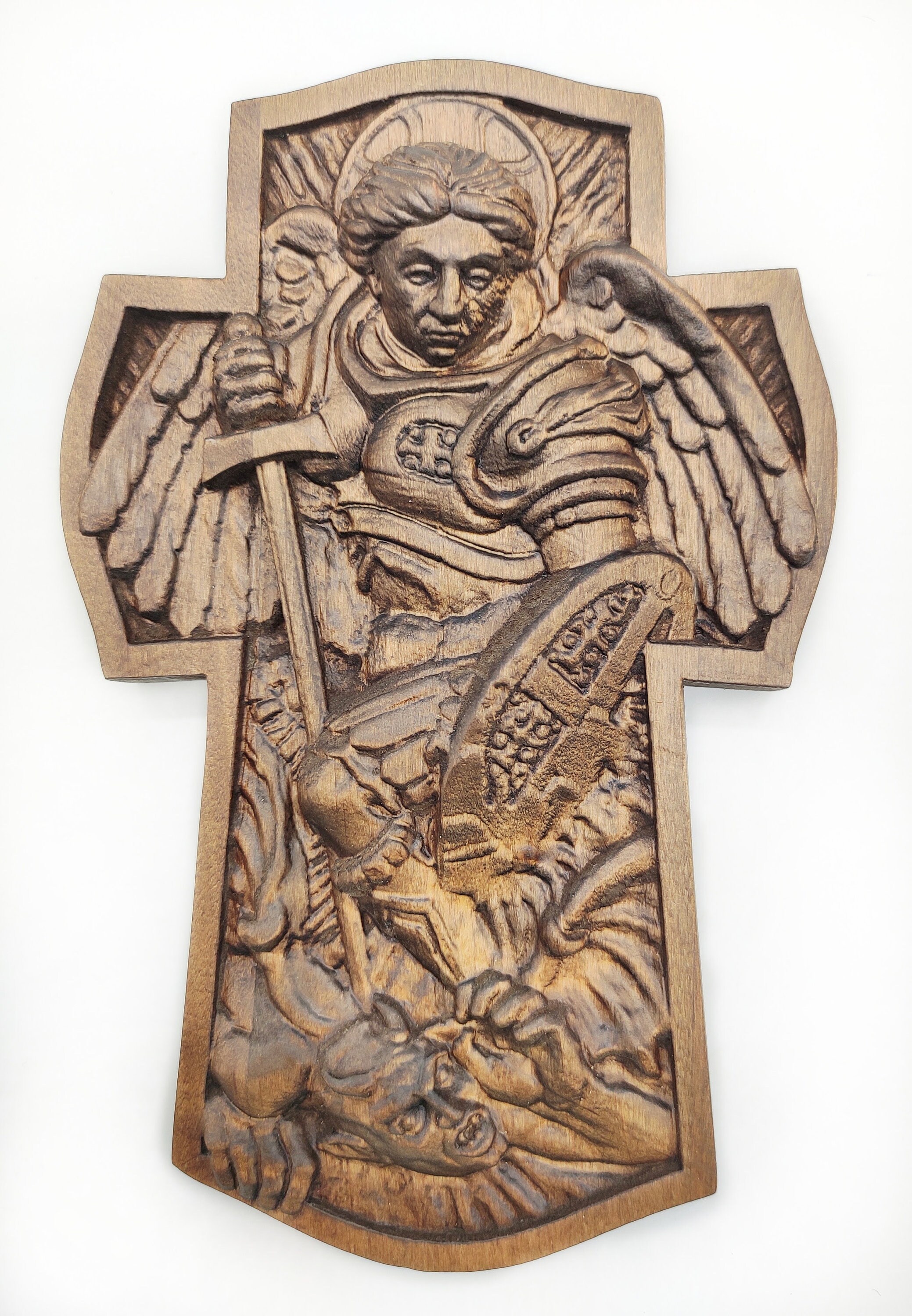 Archangel Michael, Wall Cross, Personalized Gift, Carved Wooden Cross ...