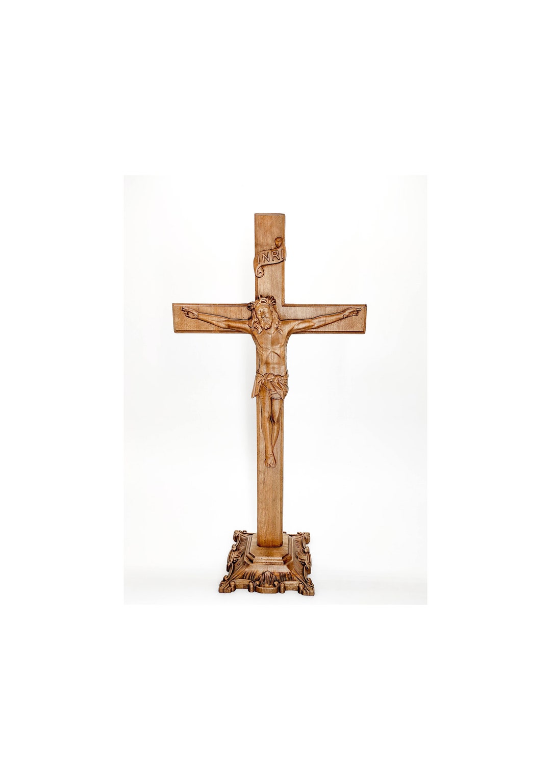 Big Crucifix Catholic Cross 18.5" Height, Crucifix Wooden Cross, Carved ...
