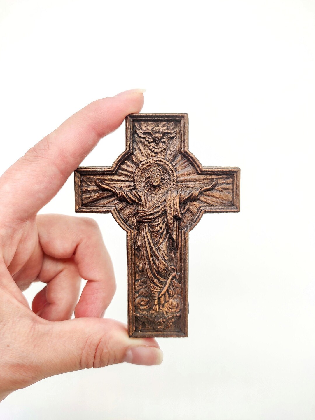 Small Cross 3.5" Heigh, Wood Crucifix Religious Wood Carving Catholic ...