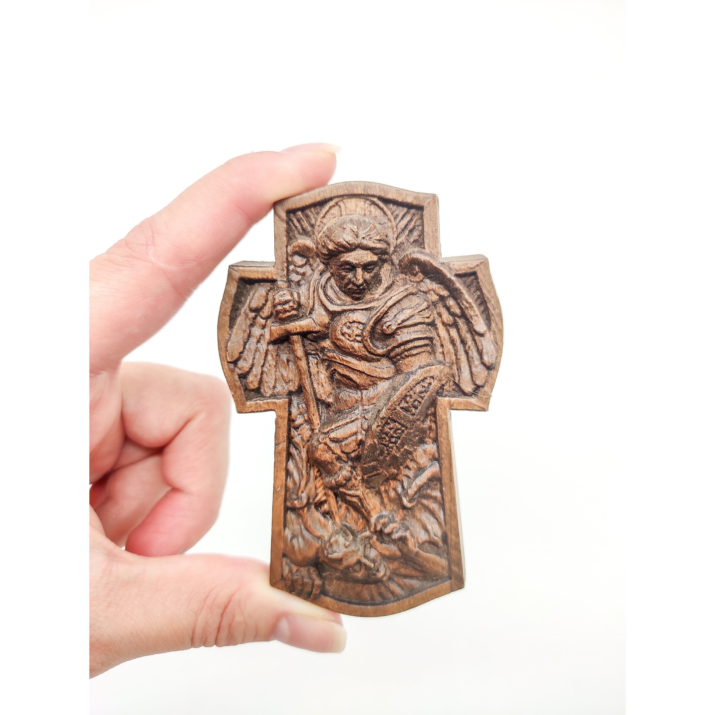Archangel Michael, Wall Cross, Personalized Gift, Carved Wooden Cross ...