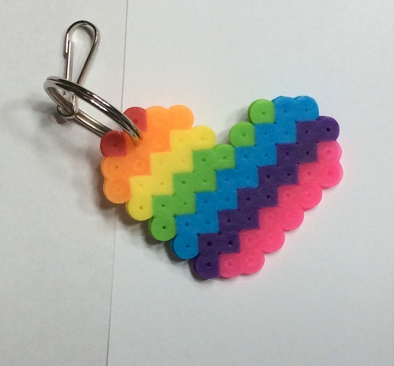 Rainbow Heart Perler Bead Keychain - Etsy