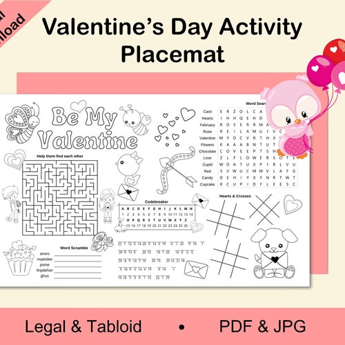 Kids Valentines Placemat valentine's DAY - Etsy