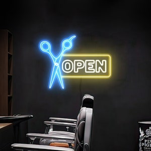 Scissors Neon Sign, Barbershop Open Neon Sign, Open Neon Sign, Hair ...