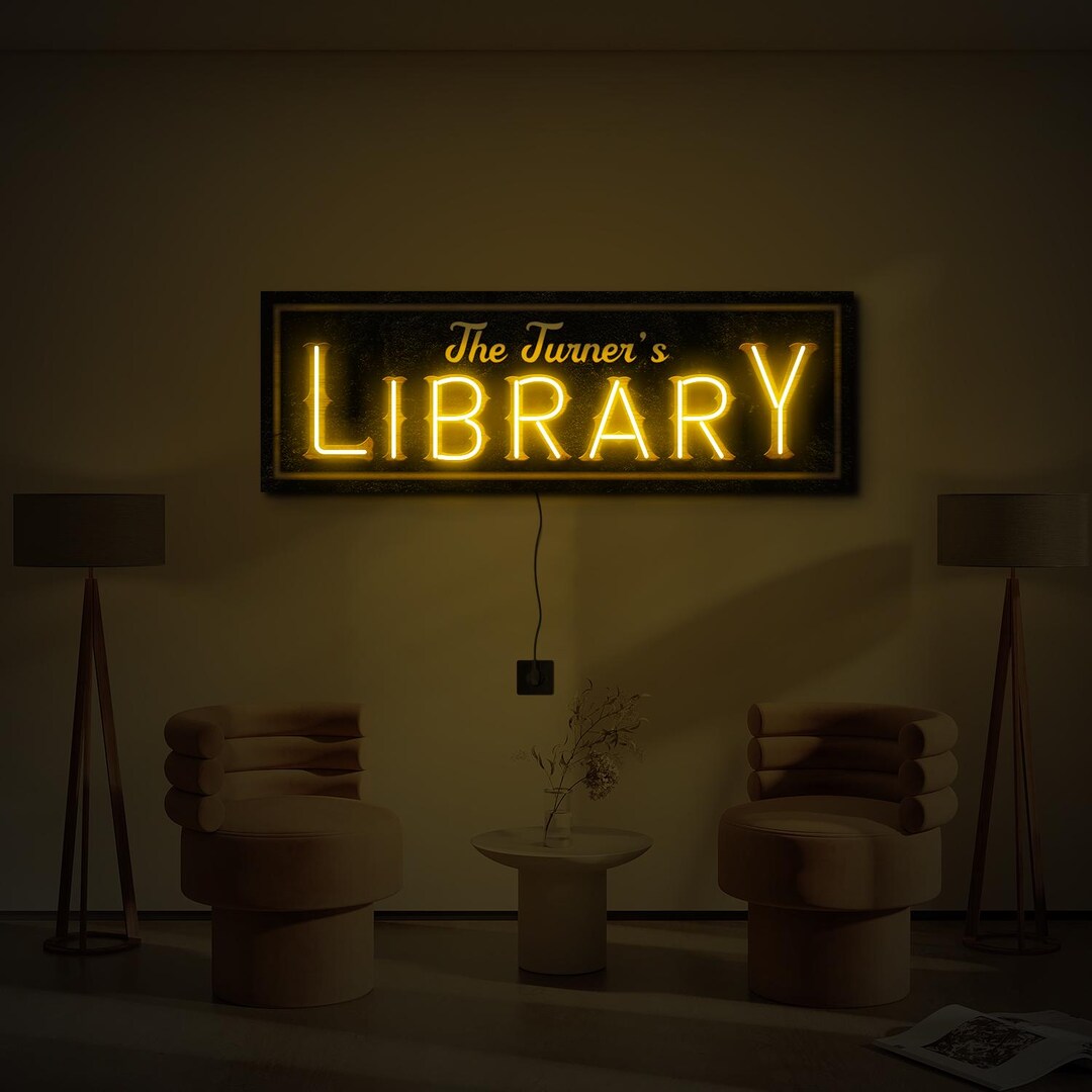 Library Neon Sign, Custom Library Sign, Personalized Library Name Neon ...