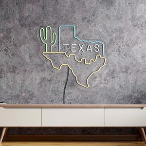 Texas Map Neon Sign, Texas Led Sign, Texas State Sign, Texas Cactus ...