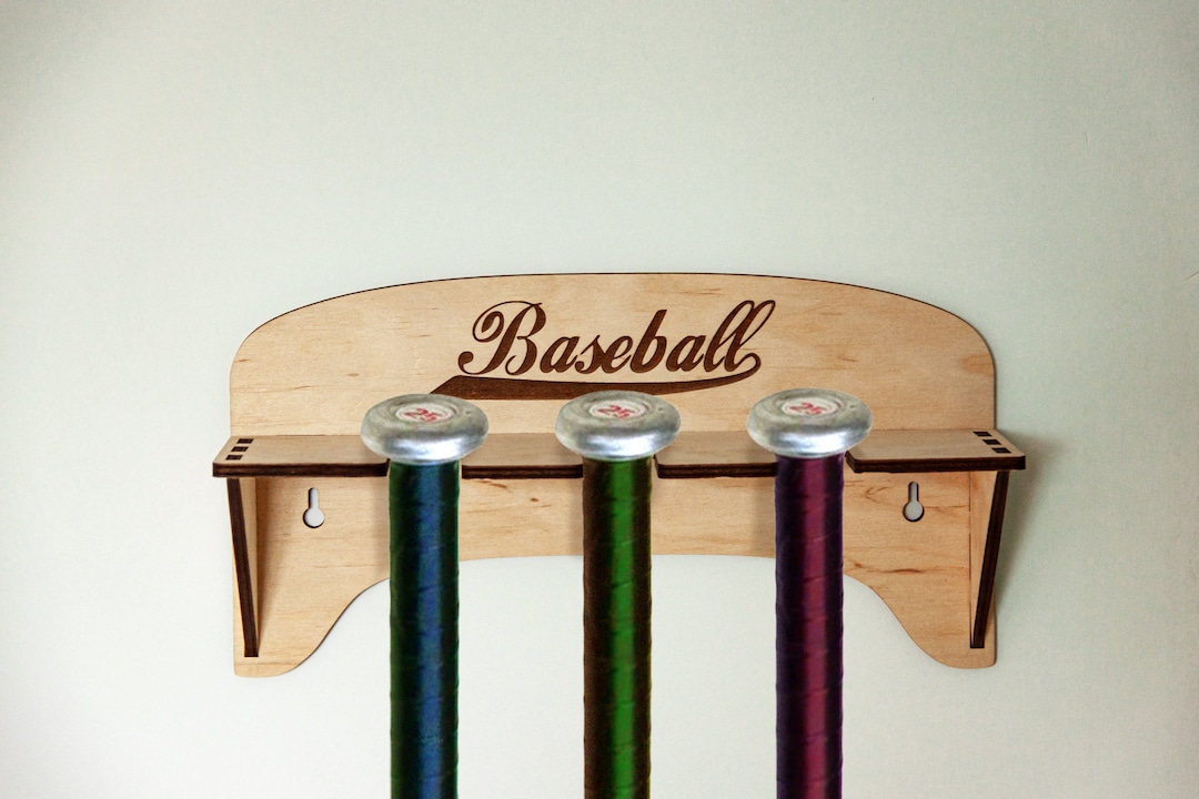 Wood Baseball Bat Rack, Baseball Holder for Wall, Baseball Bat Shelf ...