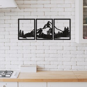 Wooden Wall Art Mountain, Mountain Wall Art Wood Frame, Panel Wall Art ...