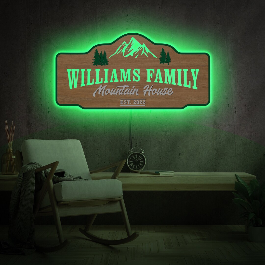 Custom Family Neon Sign, Mountain House Sign, Personalized Family Name ...