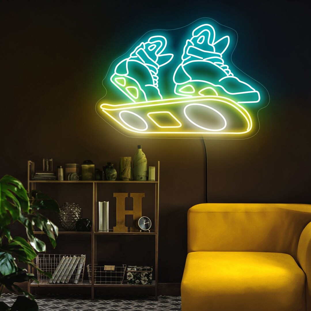 Skateboard Neon Sign, Skateboard Led Sign, Hoverboard Neon Sign, Retro ...