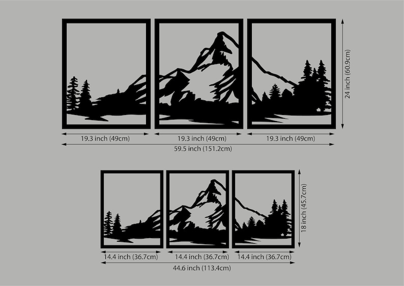 Wood Mountain Wall Art Decor Wooden Mountains Art 3 Panel - Etsy