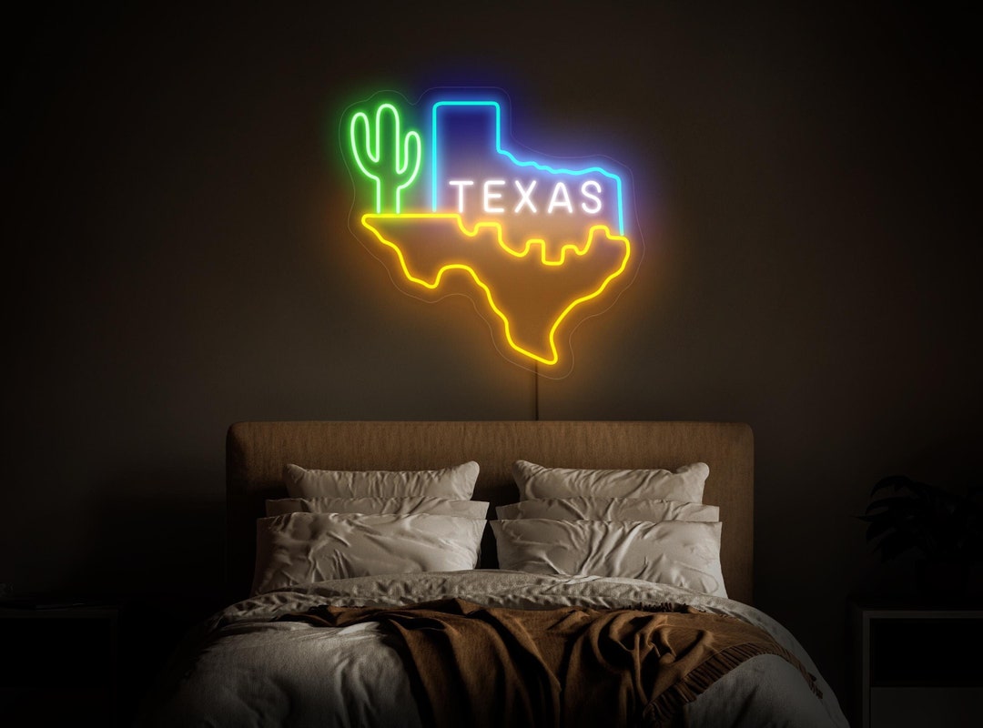 Texas Map Neon Sign, Texas Led Sign, Texas State Sign, Texas Cactus ...