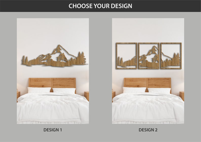 Wood Mountain Wall Art Decor Wooden Mountains Art 3 Panel - Etsy