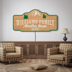 Custom Family Neon Sign, Mountain House Sign, Personalized Family Name ...