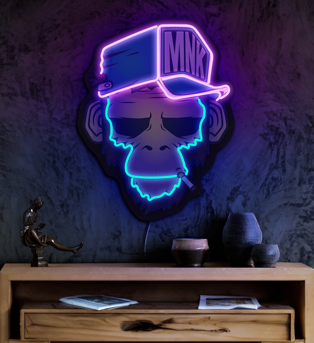Monkey Neon Sign, Monkey Led Sign, Chimpanzee Neon, Smoking Monkey Sign ...