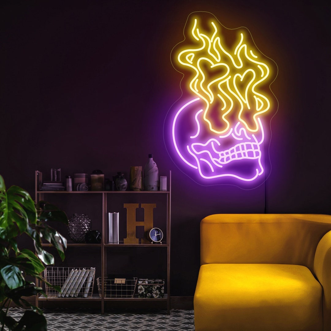 Skull Neon Light, Skull Head Neon Sign, Skull Fire Neon Sign, Skull ...