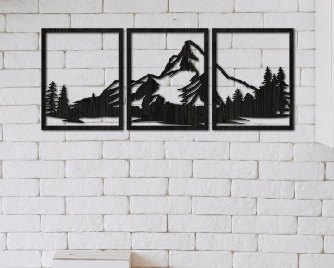 Wooden Wall Art Mountain, Mountain Wall Art Wood Frame, Panel Wall Art ...