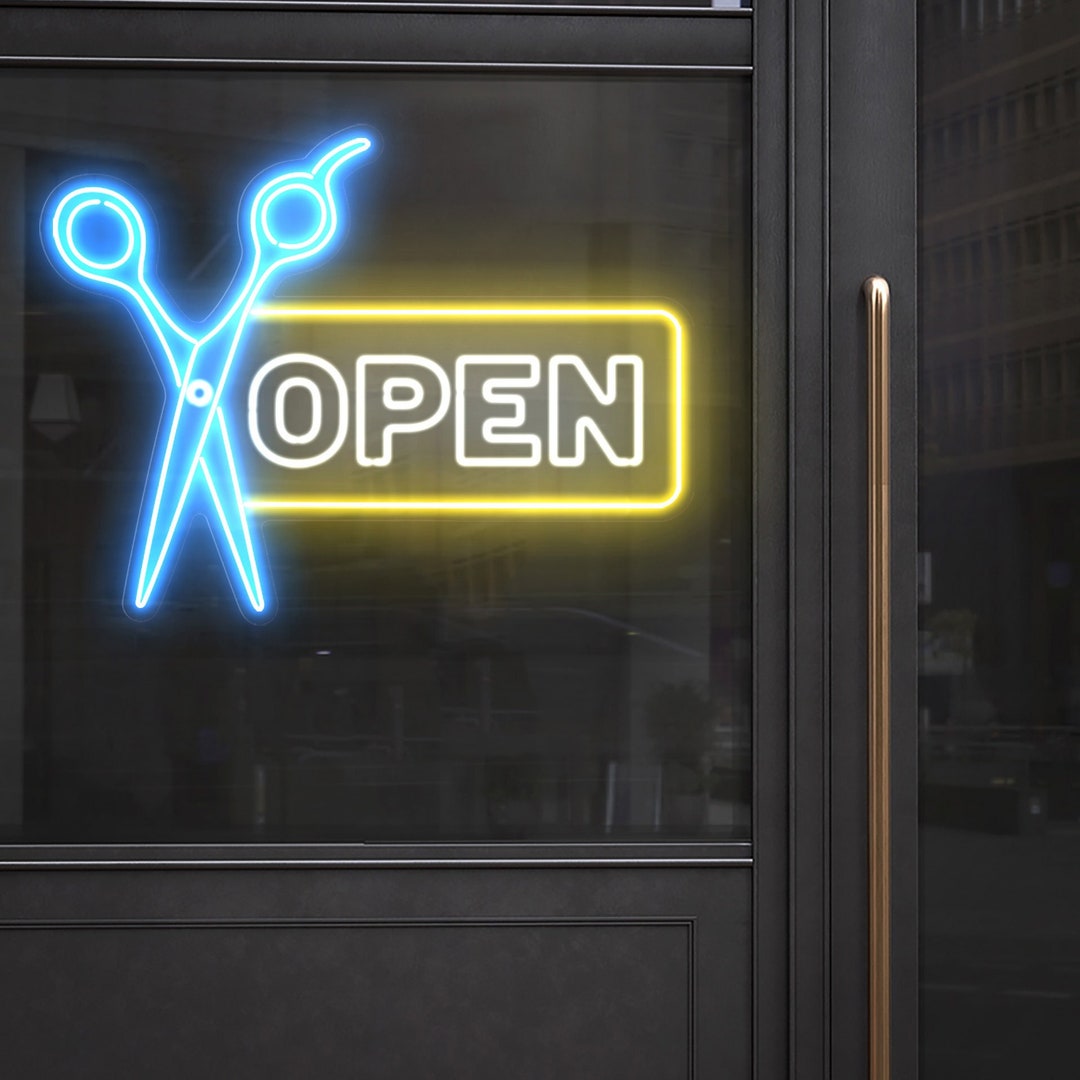 Open Neon Sign, Scissors Neon Sign, Hair Salon Neon Sign, Barbershop ...