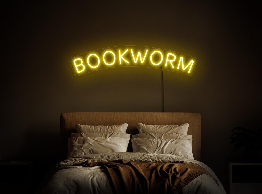 Bookworm Neon Sign, Library Neon Sign, Book Neon, Reading Corner Neon ...