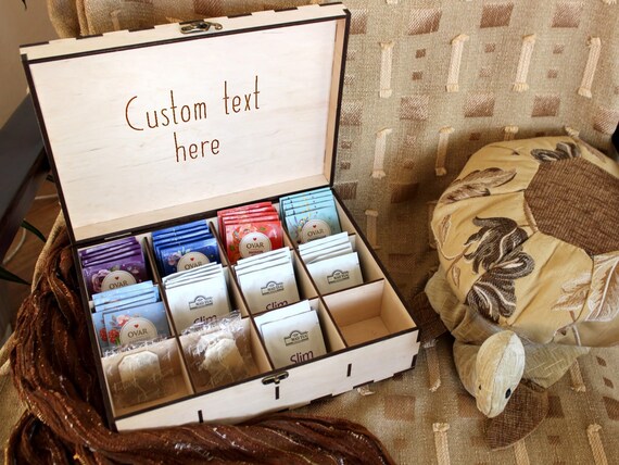 Tea Box Organizer Engraved Tea Chest Tea Caddy Tea Storage - Etsy