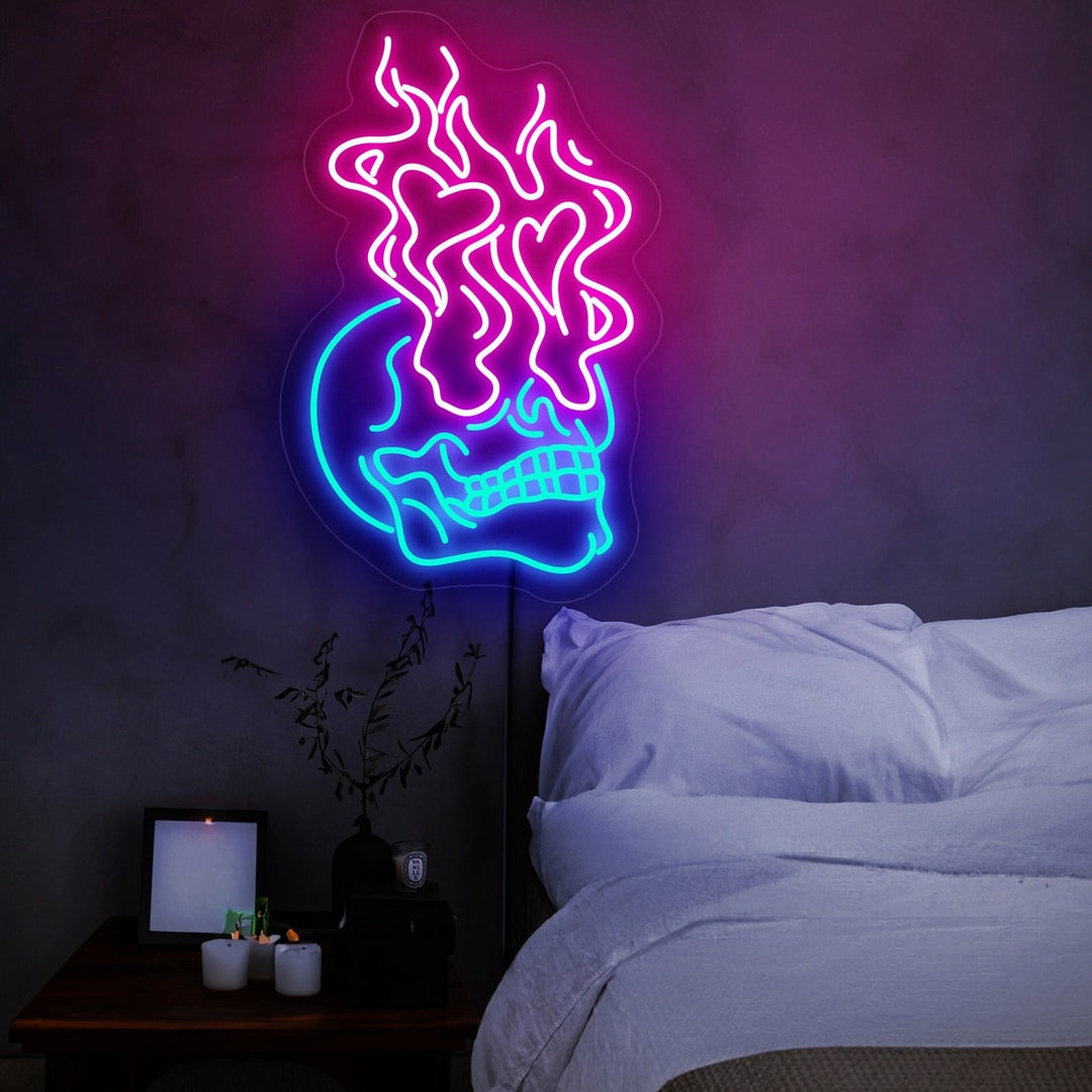 Skull Neon Sign, Skull Led Sign, Fire Skull Neon Sign, Skull Lover Gift ...