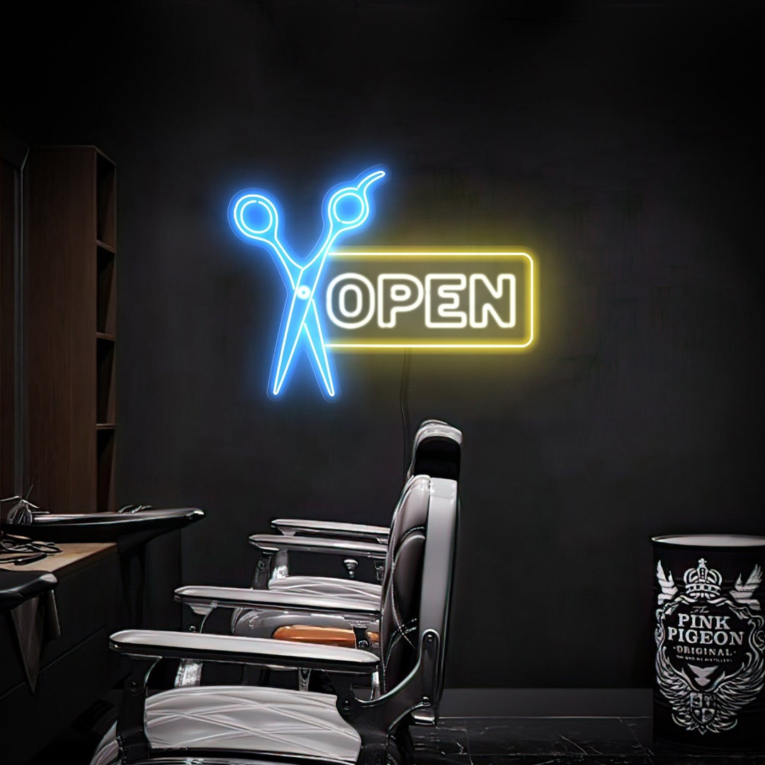Scissors Neon Sign, Barbershop Open Neon Sign, Open Neon Sign, Hair ...
