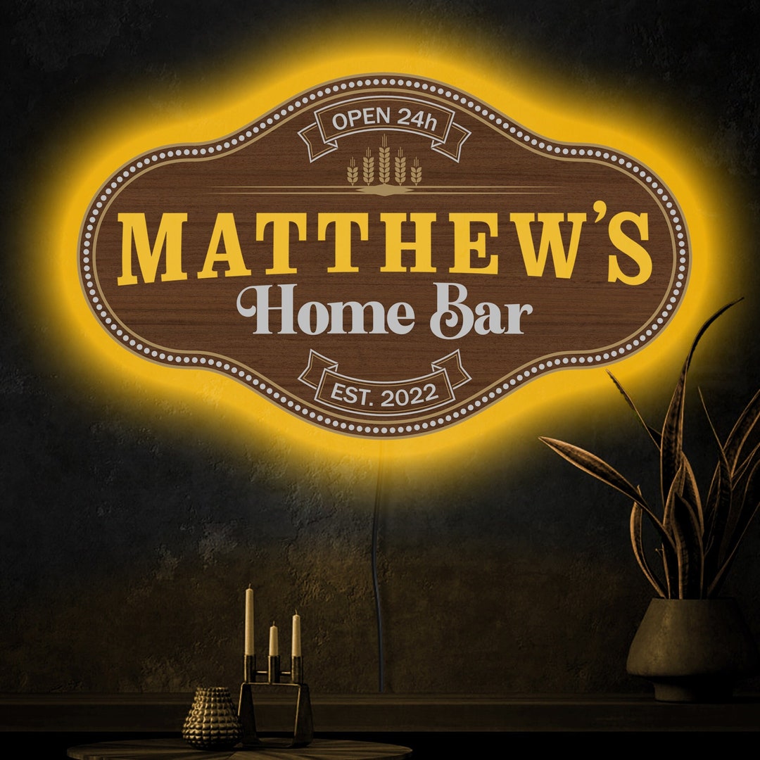 Home Bar Light Sign, Custom Home Bar Sign, Home Bar Name Sign ...