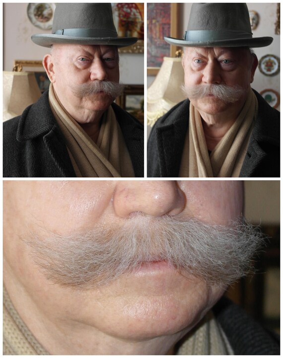Realistic Fake Gray Mustache for Gentleman. Handcrafted From - Etsy UK