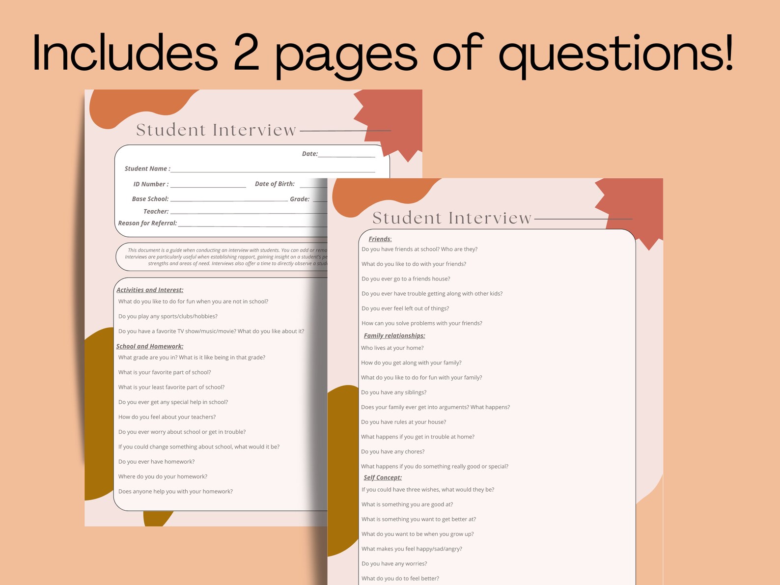 Student Interview Form Clinical Interview Form School - Etsy