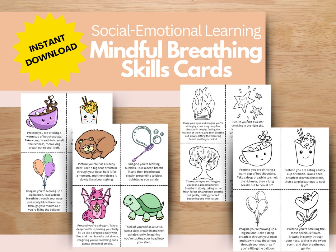 Mindful Breathing Cards, Social Emotional Learning, Coping Skills, Calm ...