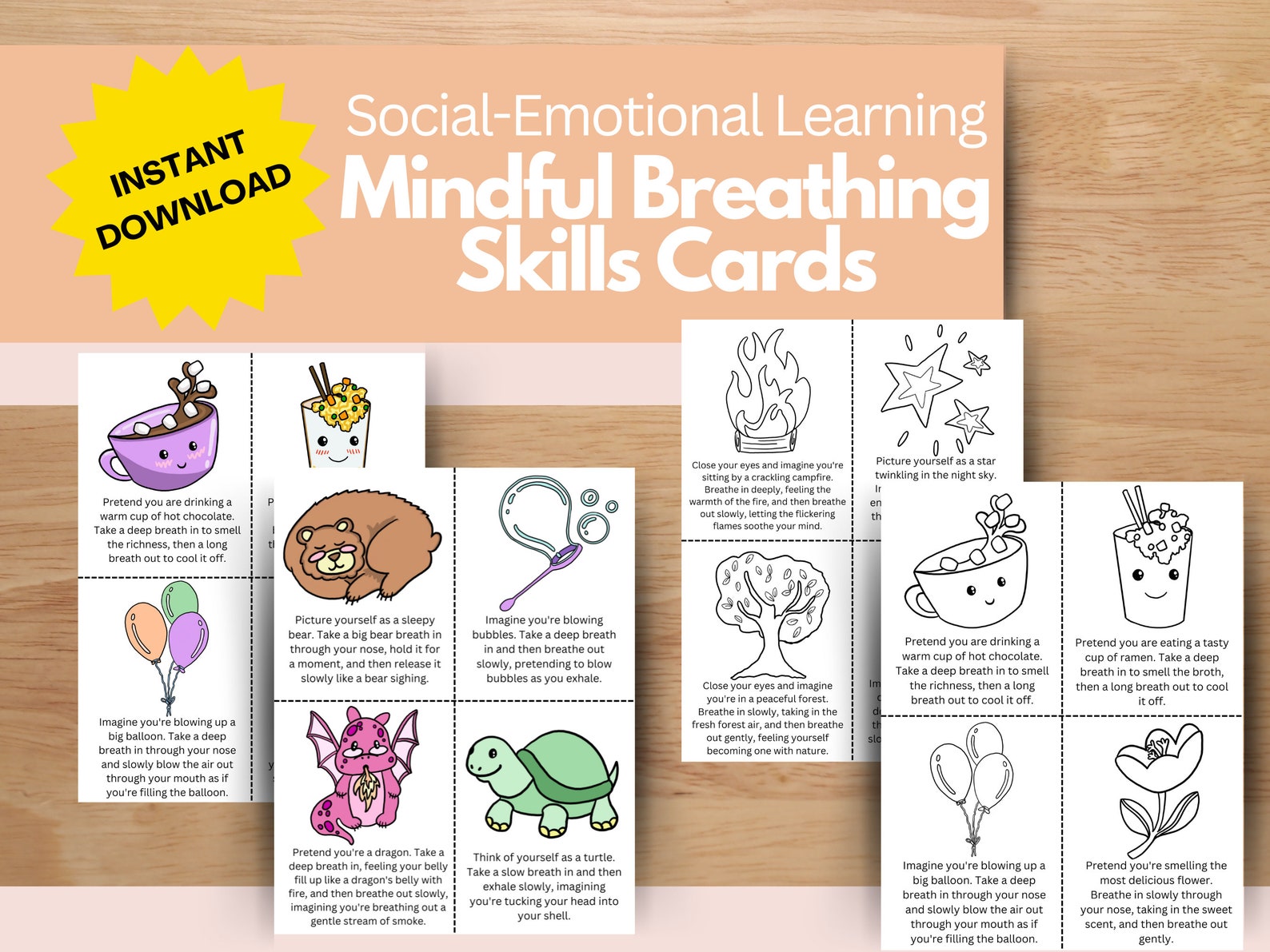 Mindful Breathing Cards, Social Emotional Learning, Coping Skills, Calm ...