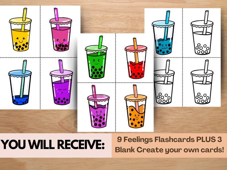 Bubble Tea Themed Feelings Skill Cards, Emotions Flashcards, Social ...