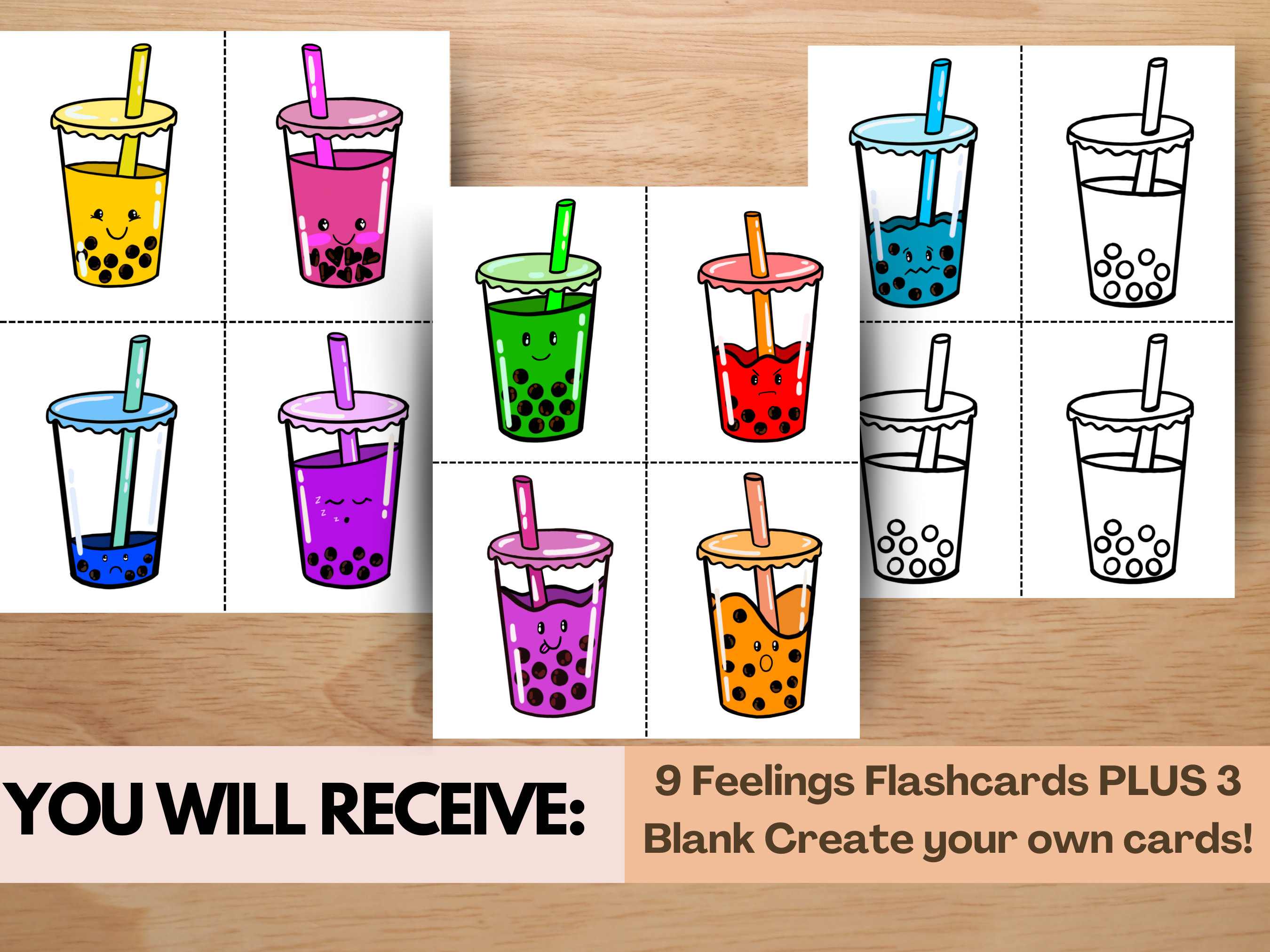 Bubble Tea Themed Feelings Skill Cards, Emotions Flashcards, Social ...