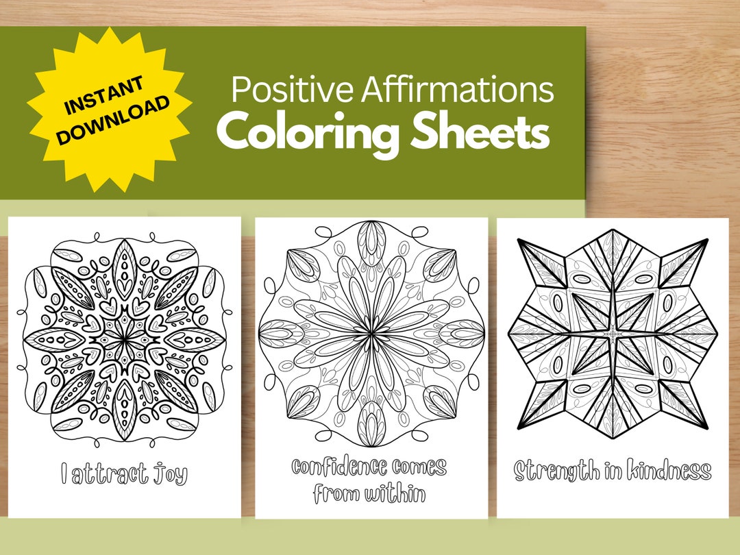 Positive Affirmations Coloring Sheets, Calming Corner Activity, Mandala ...