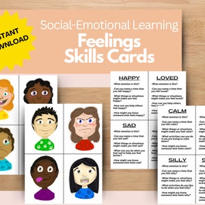 Feelings Skill Flashcards, Emotion Identification for Kids, Social ...
