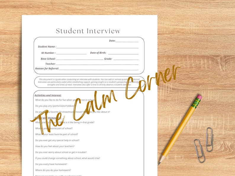 Student Interview Form Clinical Interview Form School - Etsy